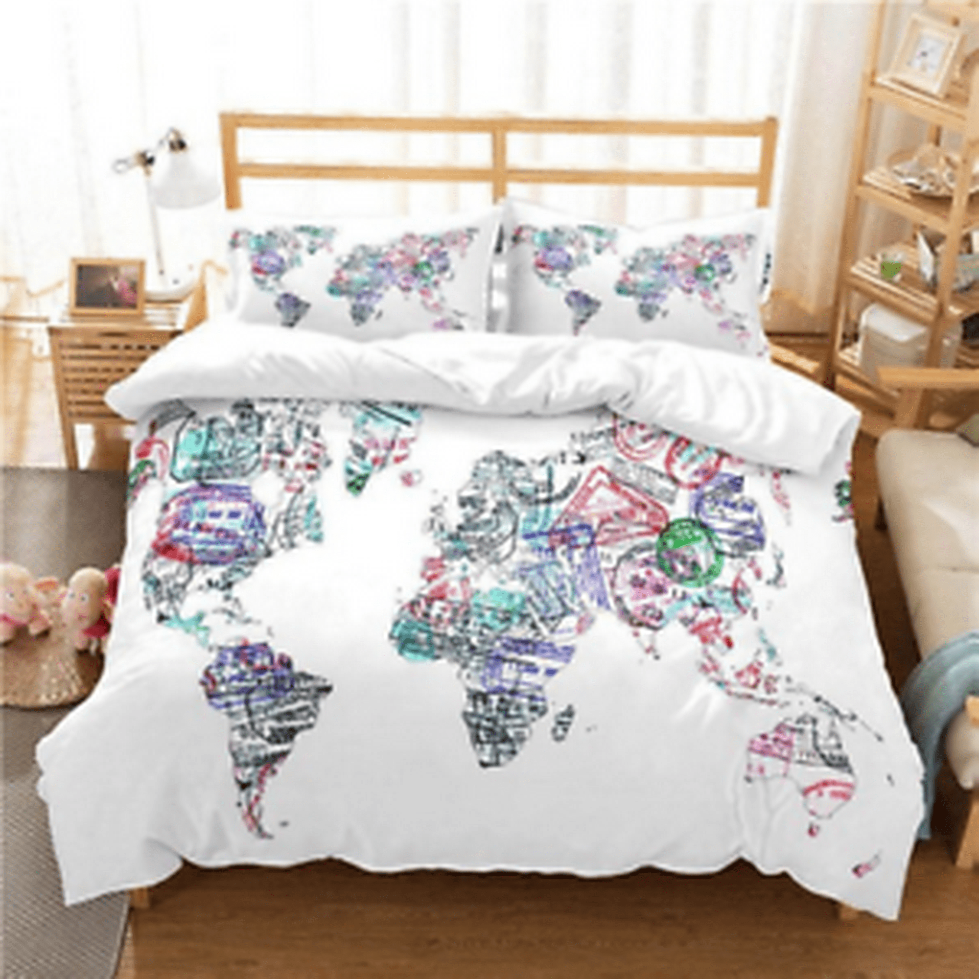 World Map Bedding Set Single Full Layout Bed Set Aldult - Walmart.com