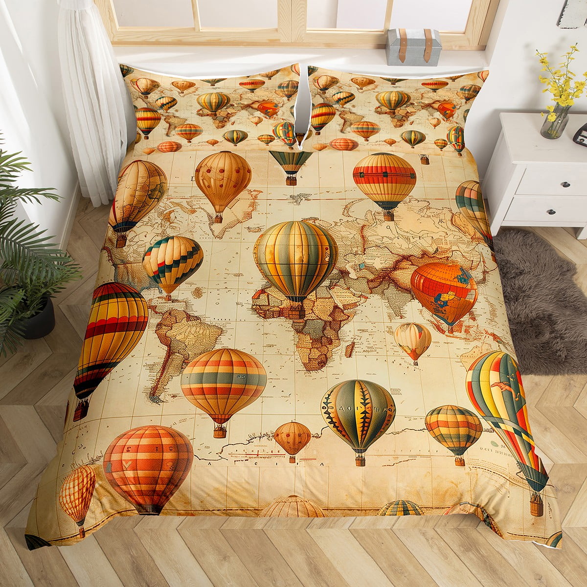 World Map Bedding Sets,Brown Vintage Nostalgic Themed Duvet Cover Twin ...