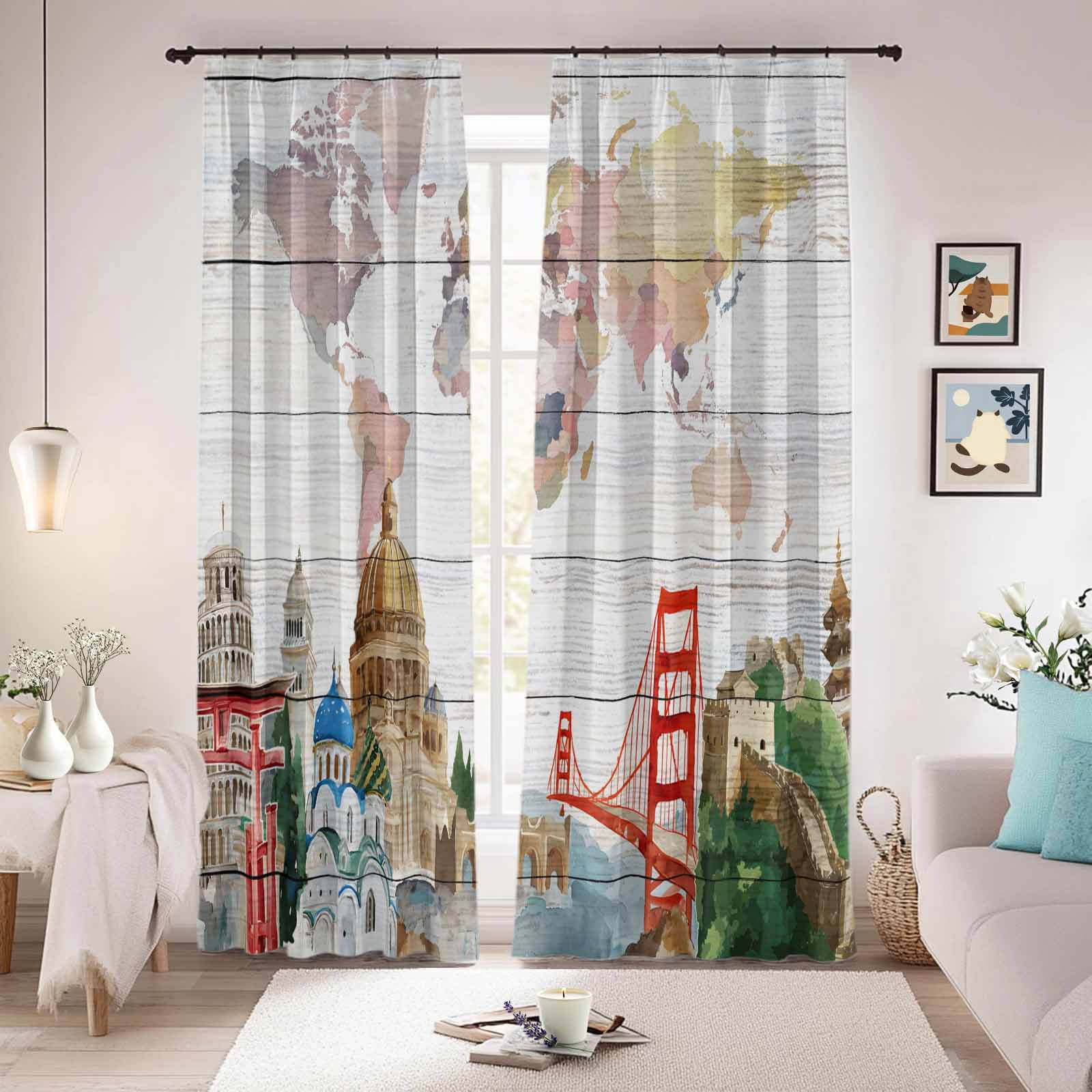 World Map Blackout Curtains for Bedroom/Living Room, Pinch Pleated ...