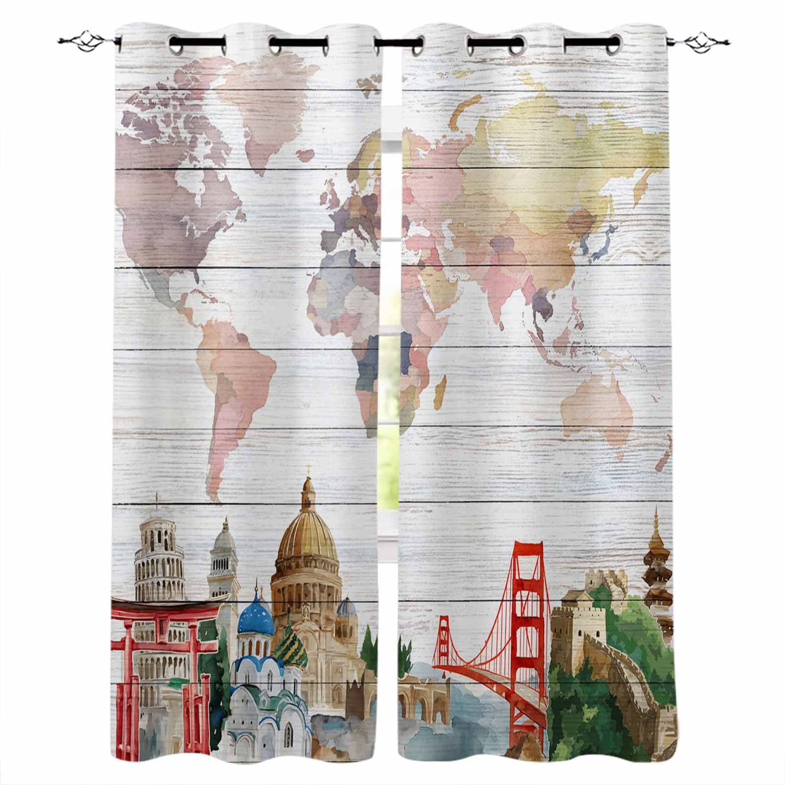World Map Blackout Curtains for Bedroom, Thermal Insulated Window ...