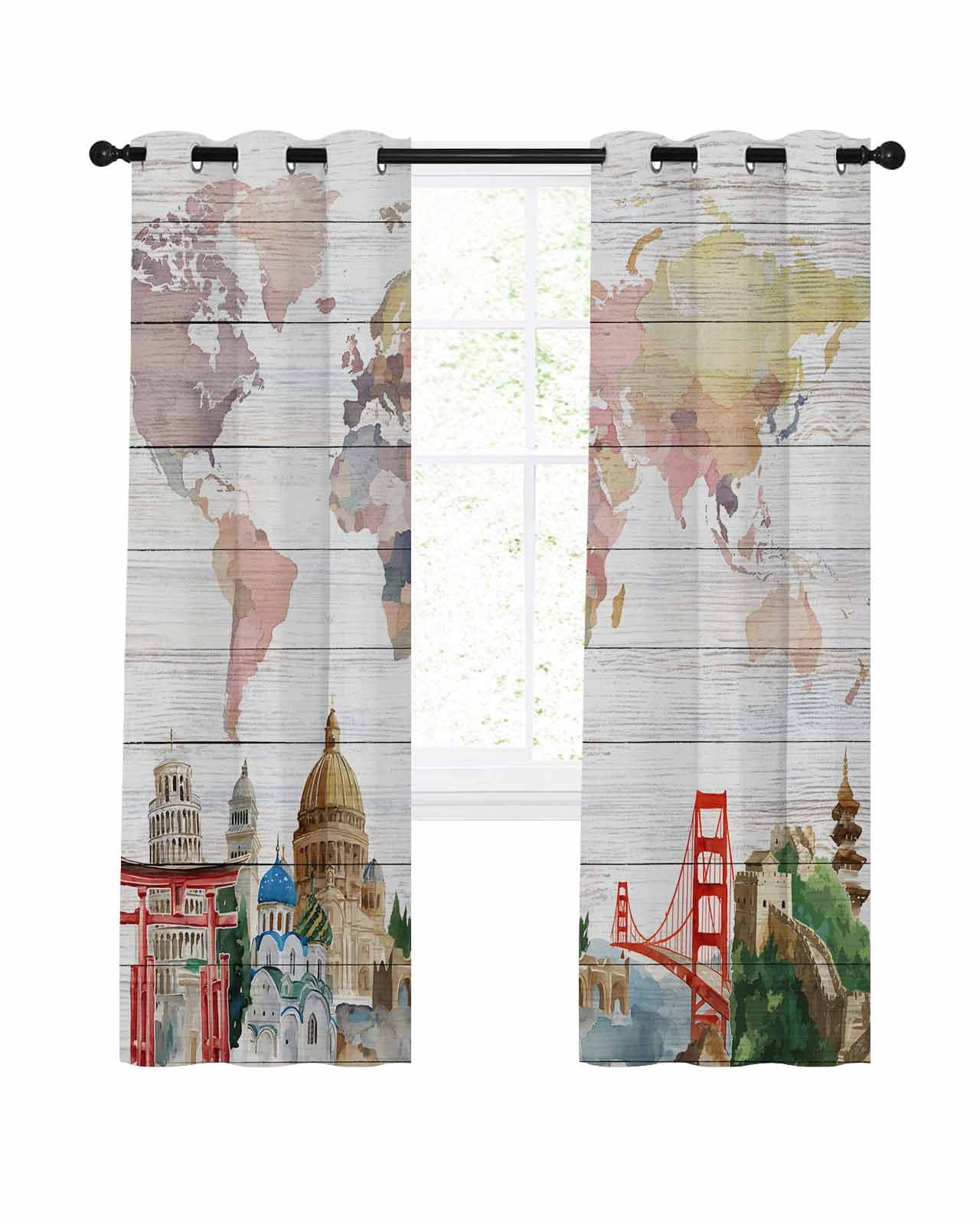 World Map Blackout Curtains, Light Blocking Print Window Curtains ...