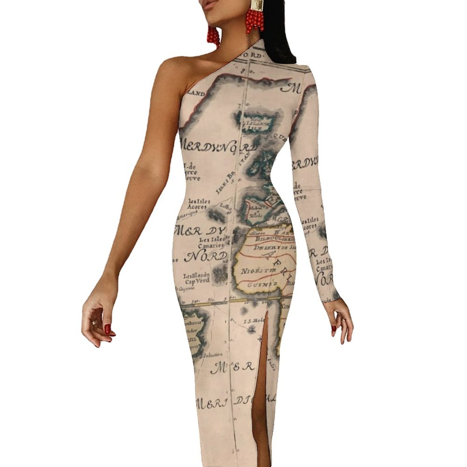 World Map Bodycon Dress Spring Retro Map Of The World 1883 Modern High ...