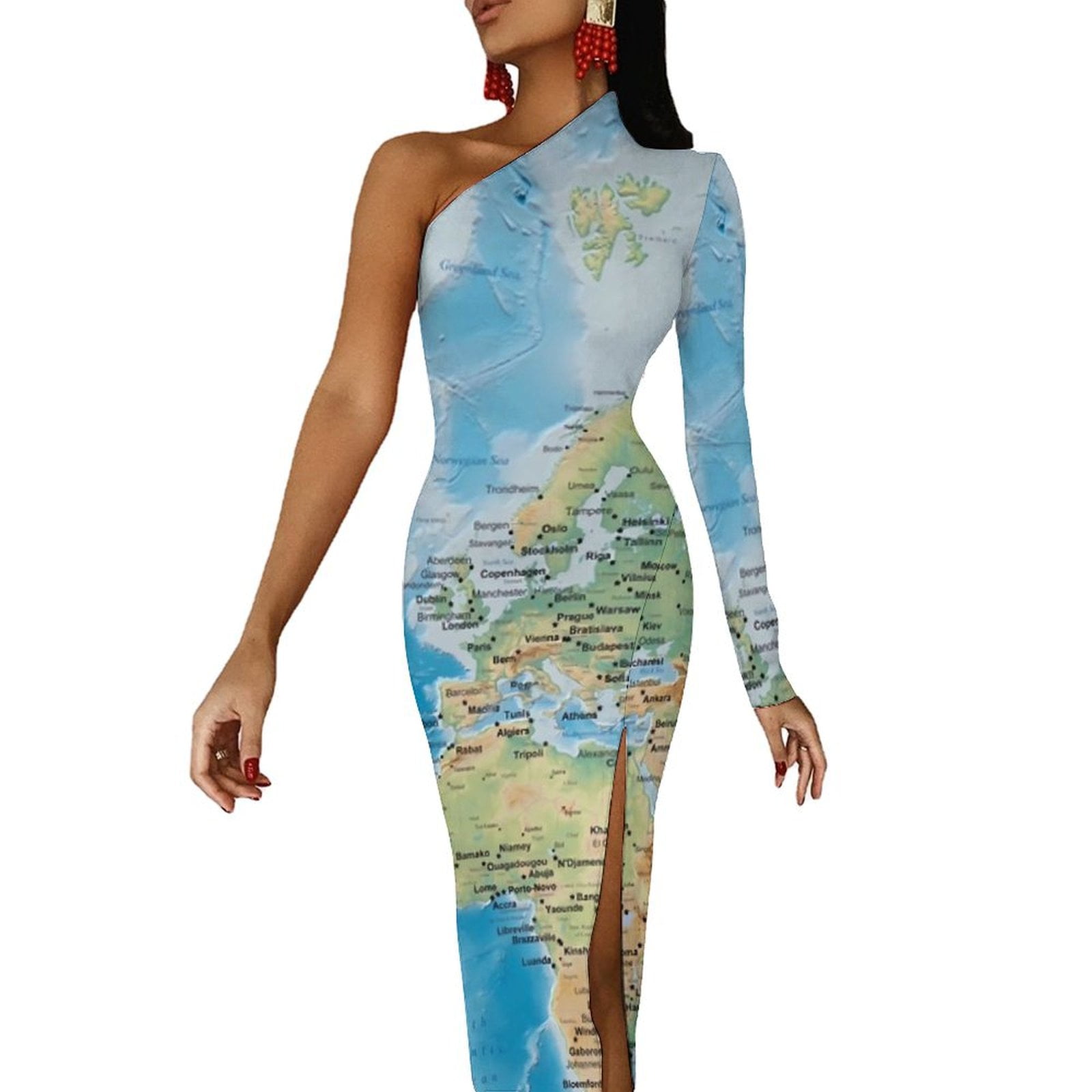 World Map Maxi Dress One Shoulder Vintage Map of The World 1883 Party ...