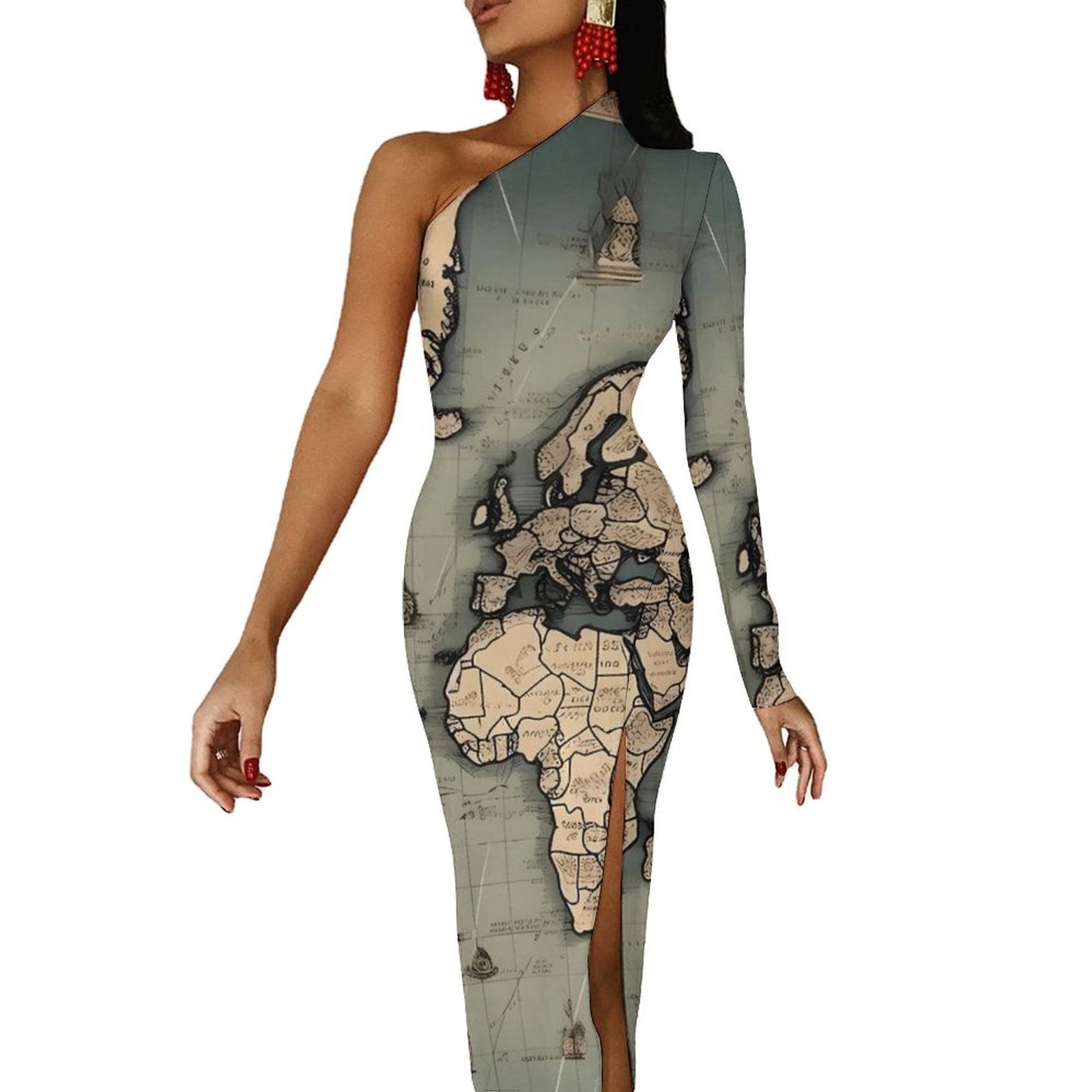 World Map Bodycon Dress Spring Retro Map Of The World 1883 Modern High ...