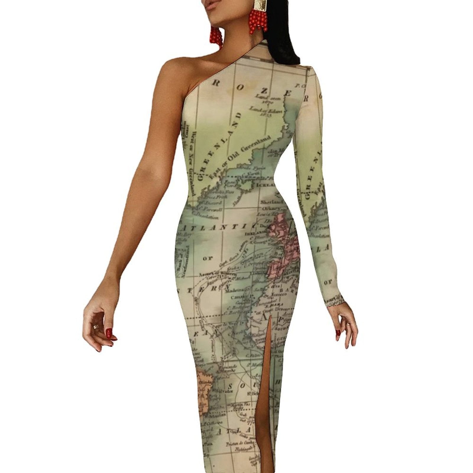 World Map Bodycon Dress Spring Retro Map Of The World 1883 Modern High ...