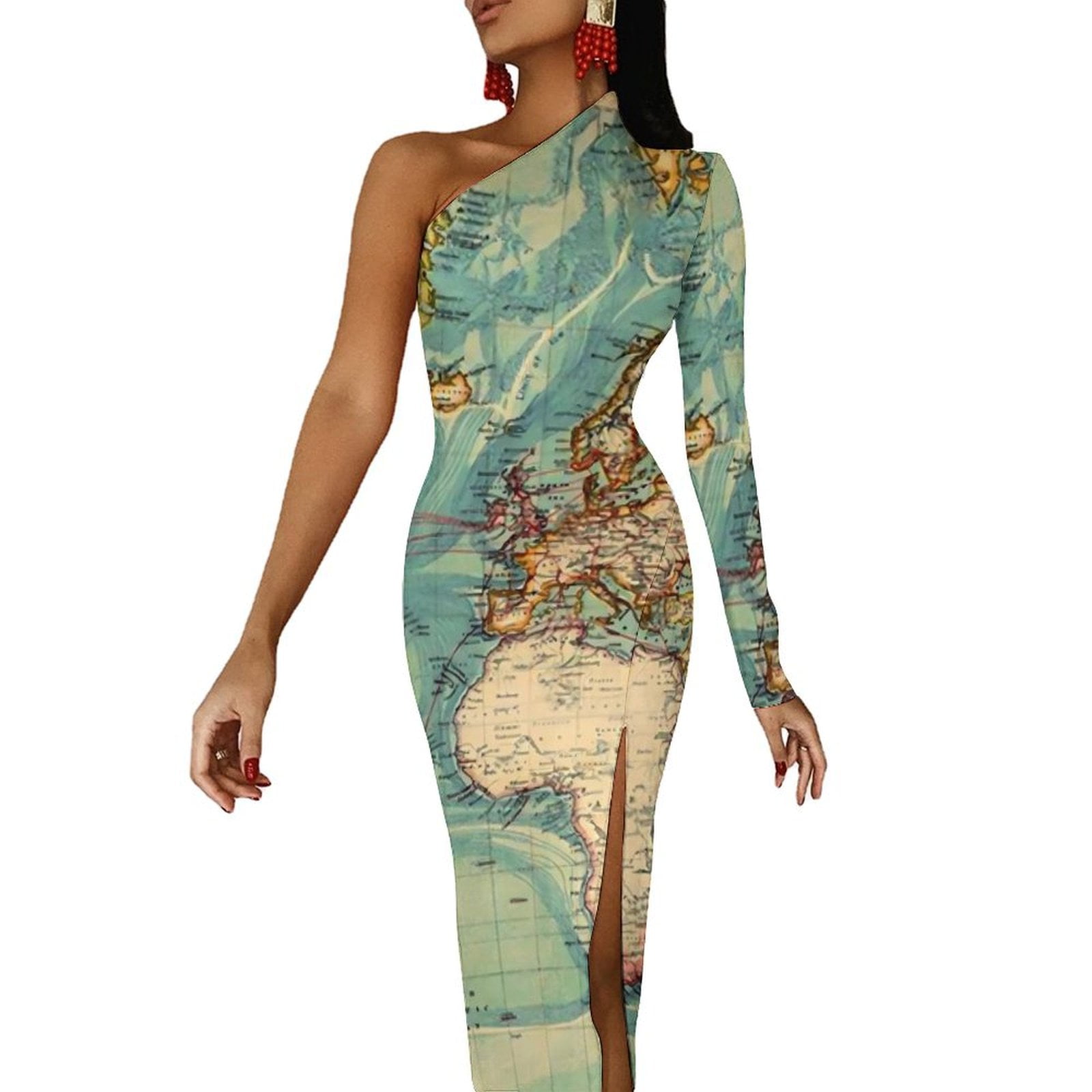 World Map Bodycon Dress Spring Retro Map Of The World 1883 Modern High ...