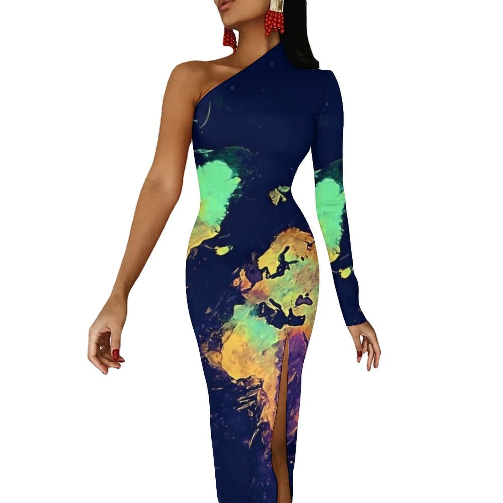 World Map Bodycon Dress Spring Retro Map Of The World 1883 Modern High ...
