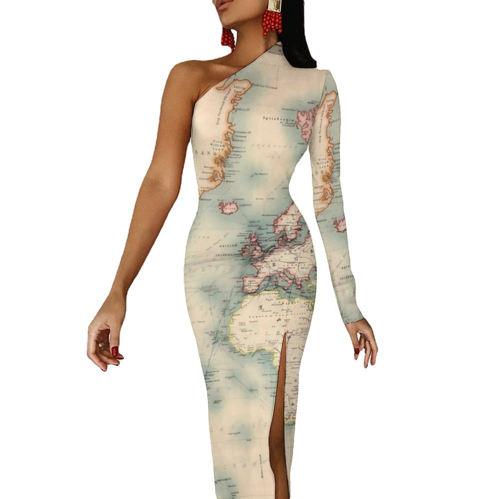World Map Bodycon Dress Spring Retro Map Of The World 1883 Modern High ...