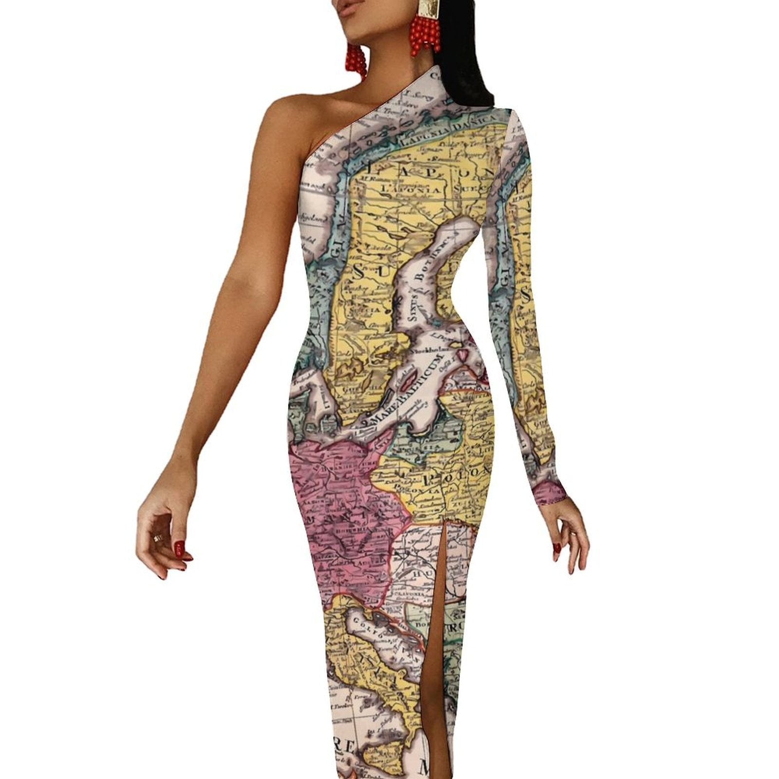 World Map Bodycon Dress Woman Vintage Map of The World 1897 Retro Maxi ...