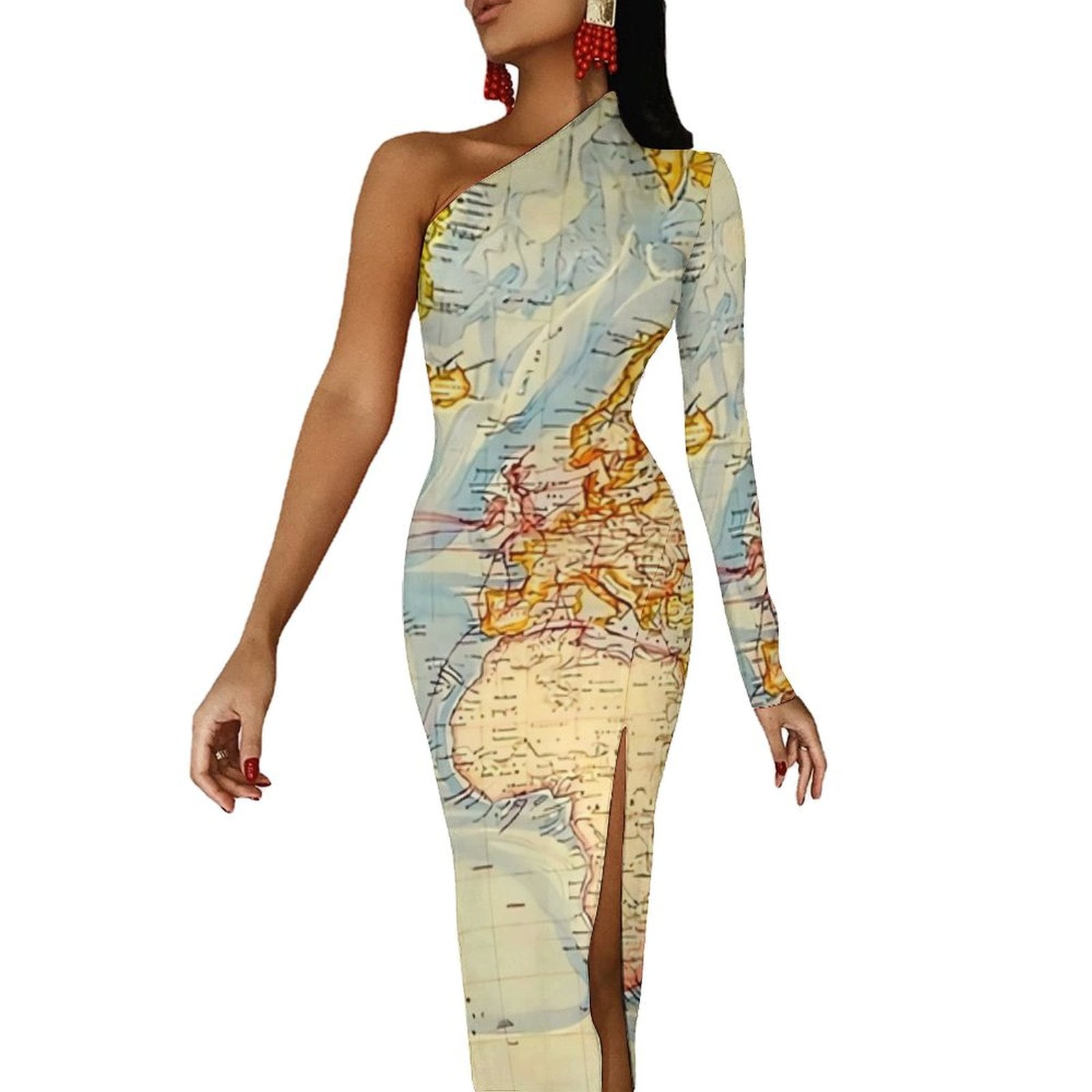 World Map Bodycon Dress Woman Vintage Map of The World 1897 Retro Maxi ...