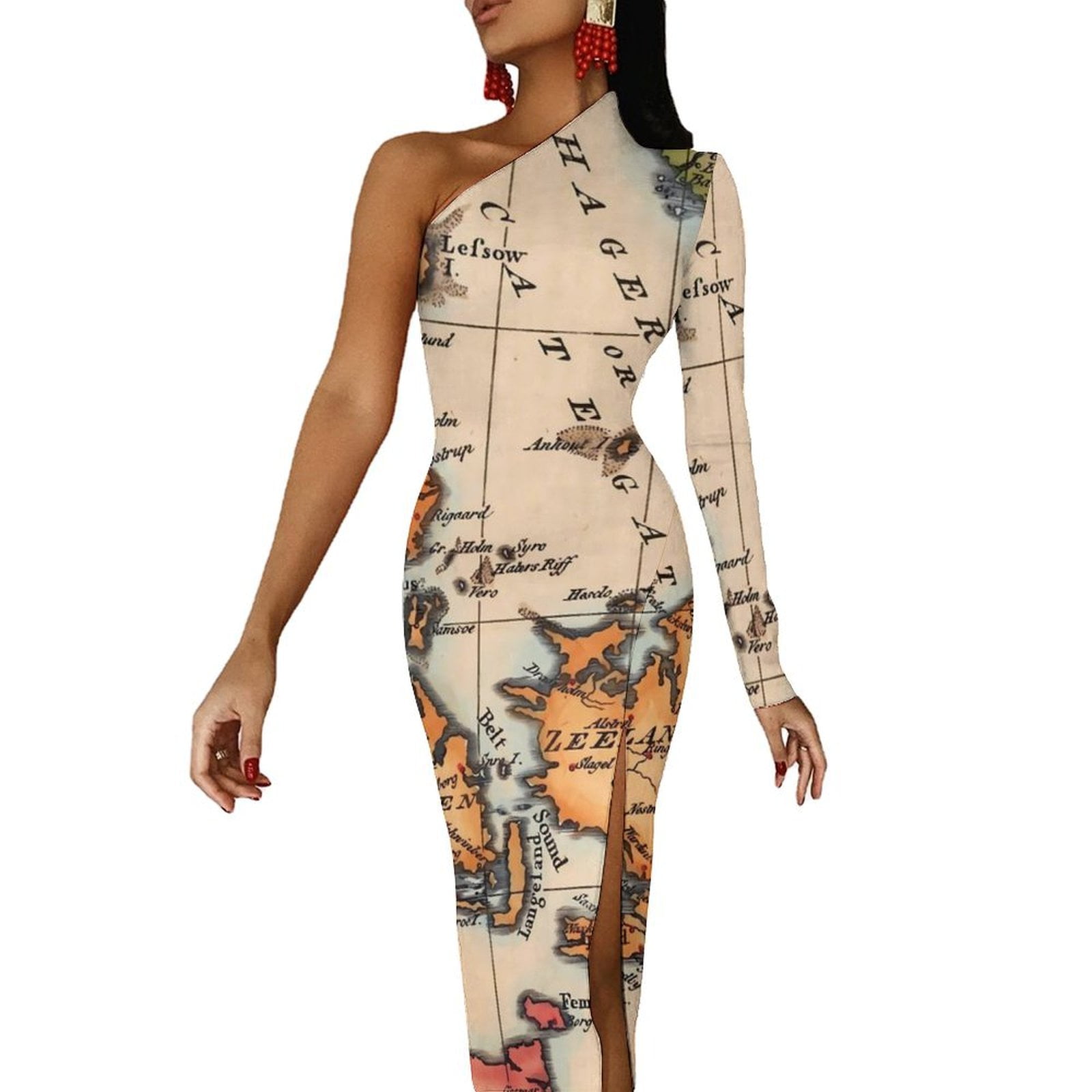 World Map Bodycon Dress Woman Vintage Map of The World 1897 Retro Maxi ...