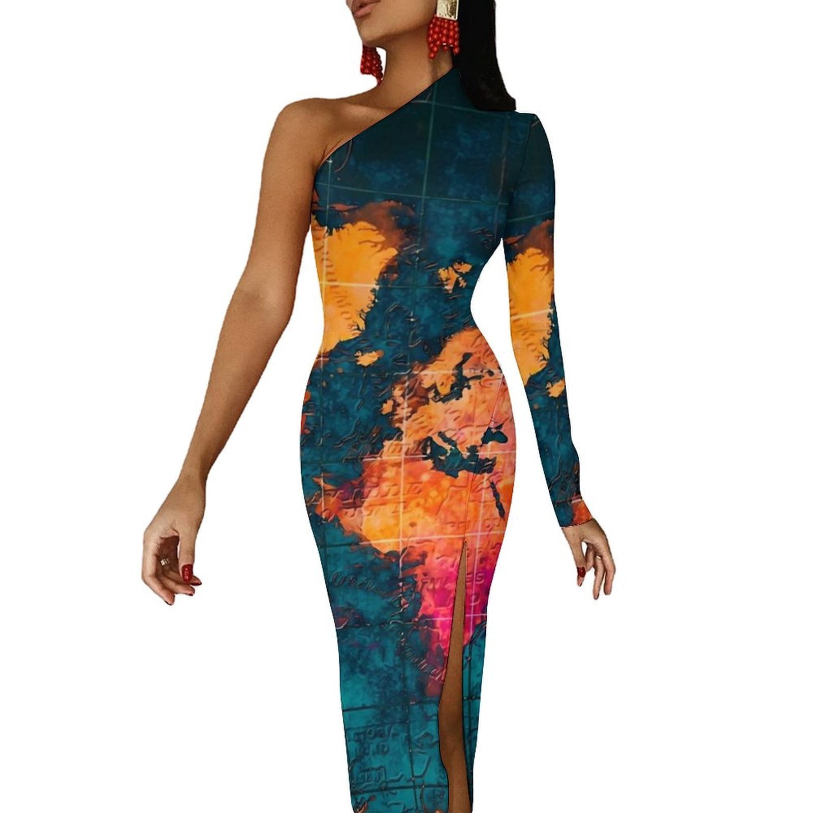 World Map Bodycon Dress Woman Vintage Map of The World 1897 Retro Maxi ...