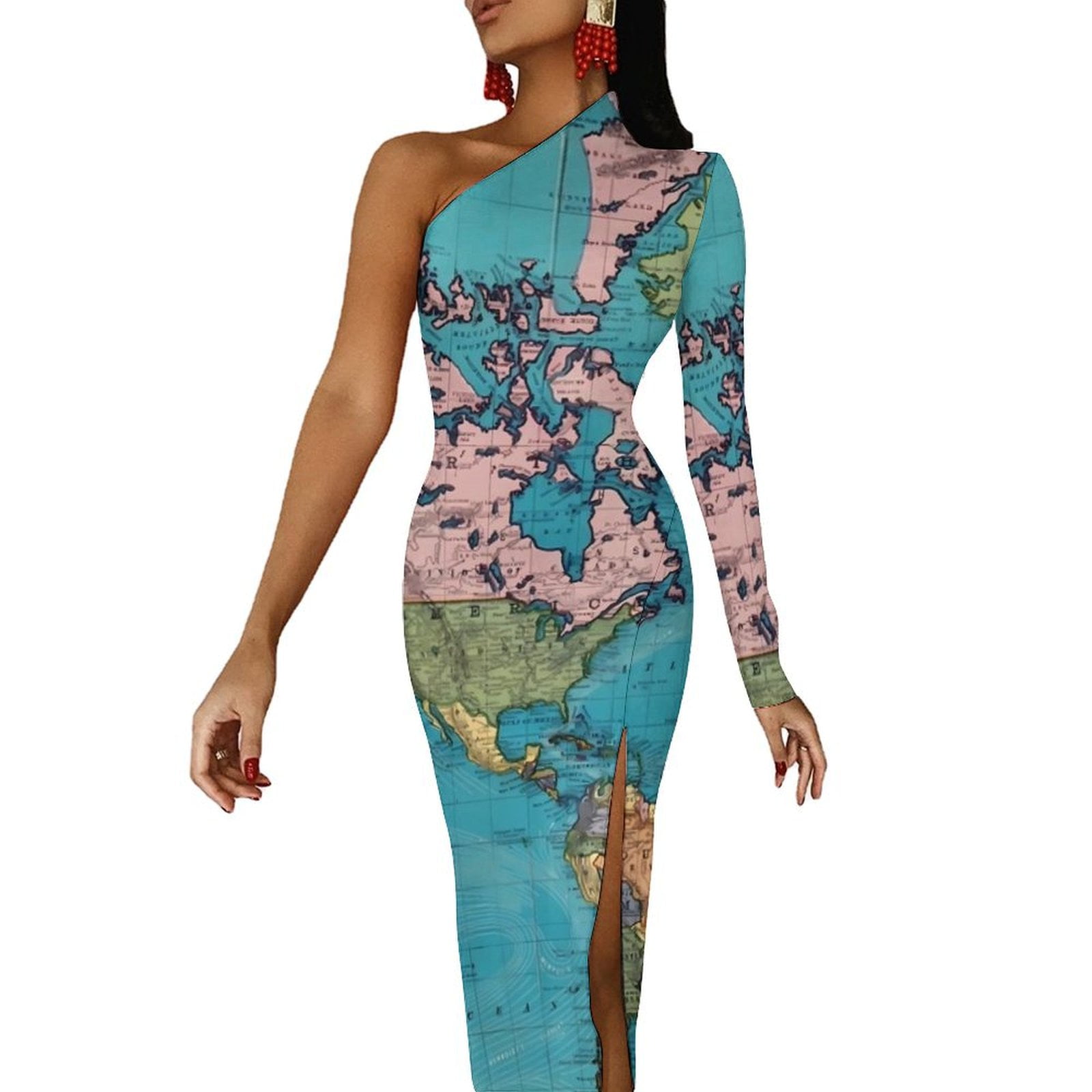 World Map Bodycon Dress Woman Vintage Map of The World 1897 Retro Maxi ...