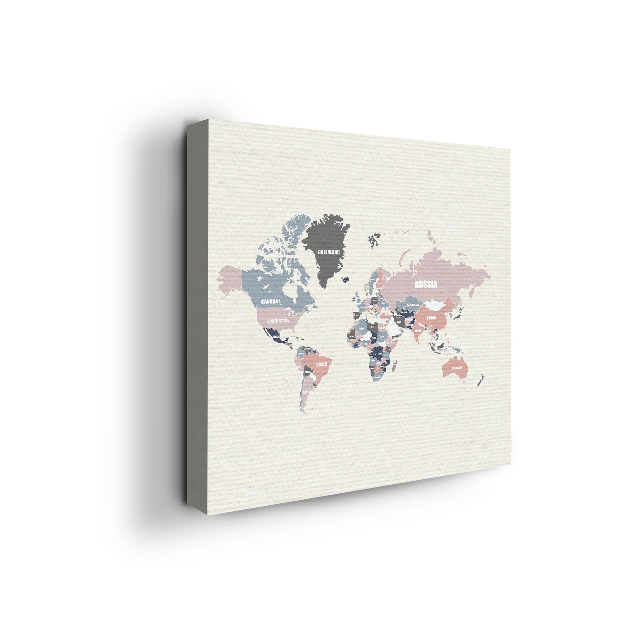 World Map Canvas Wall Art by Mavis Print- 14x14 inches Map Wall Decor ...