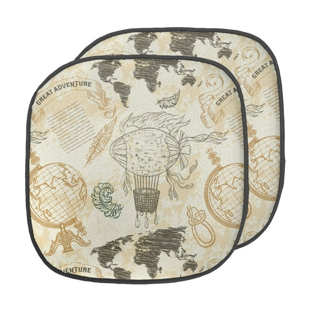 World Map Chair Seating Cushion Set of 2, Pattern Vintage Globe Atlas ...