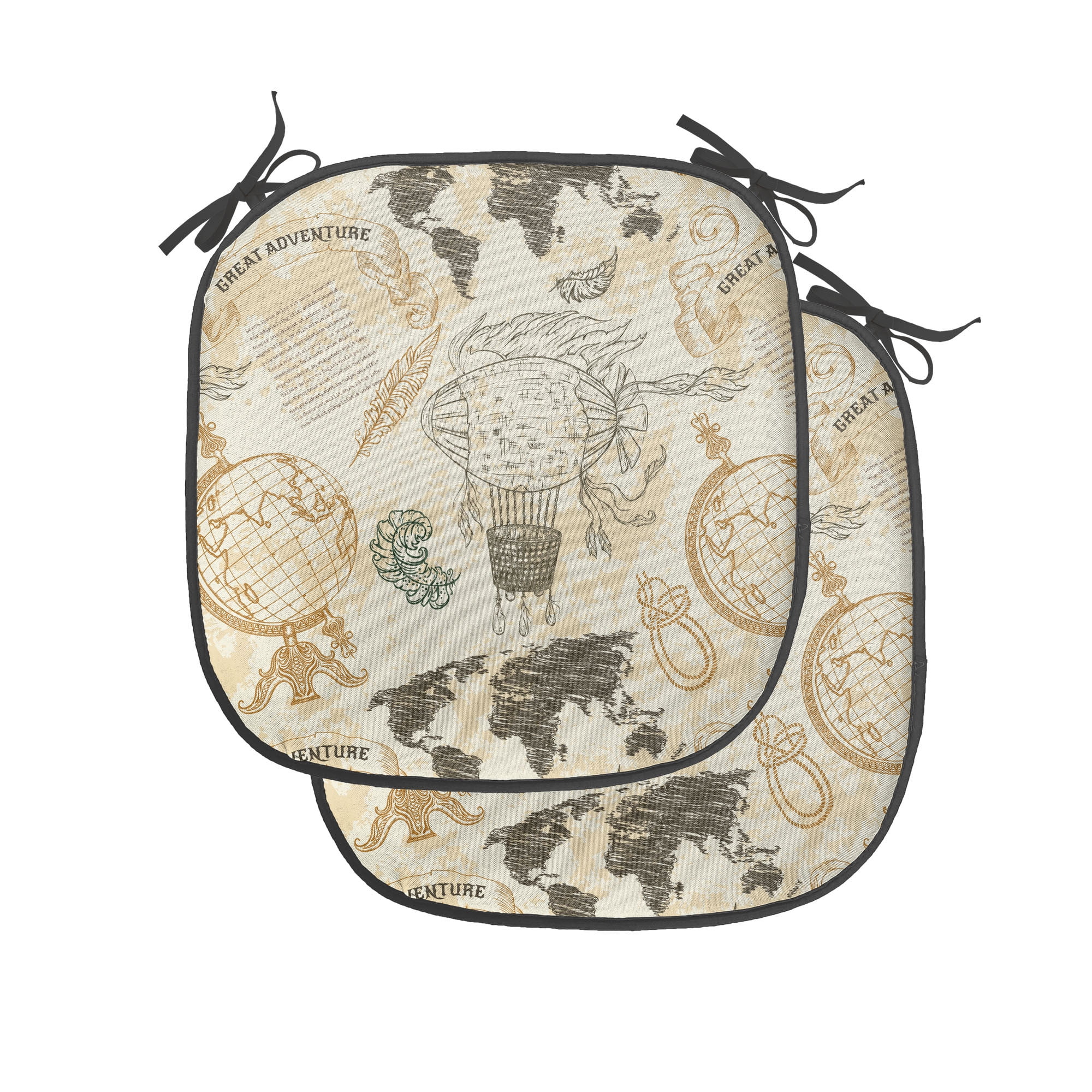 World Map Chair Seating Cushion Set of 2, Pattern Vintage Globe Atlas ...