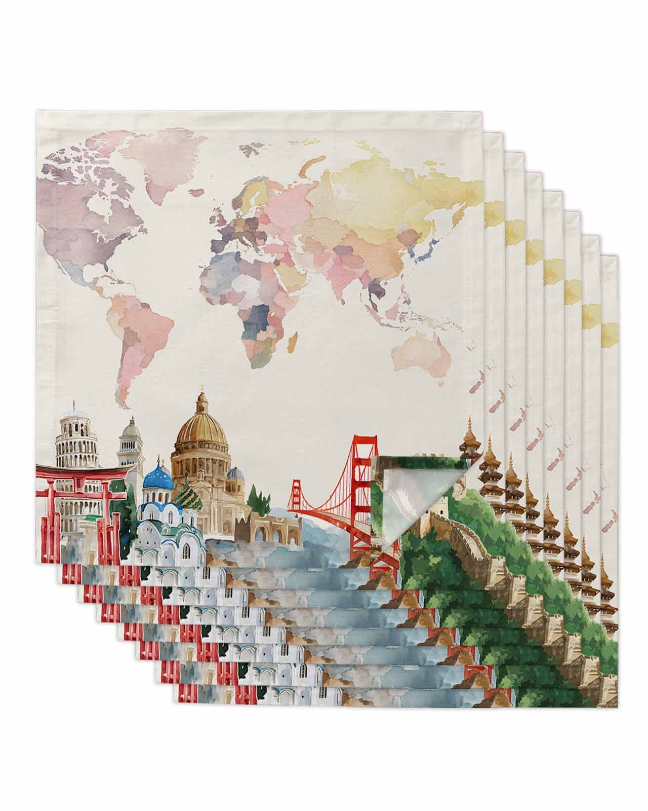 World Map Cloth Napkins Set of 8 Reusable Dinner Napkins, Farmhouse ...