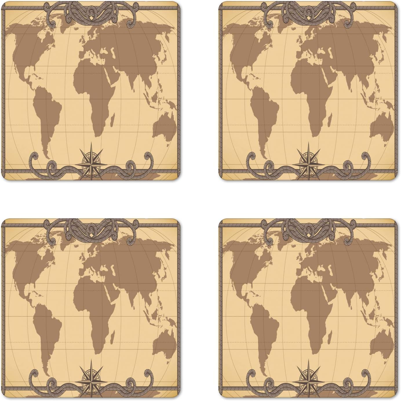 World Map Coaster Set of 4, Old Cartography Atlas Background Globe Map ...