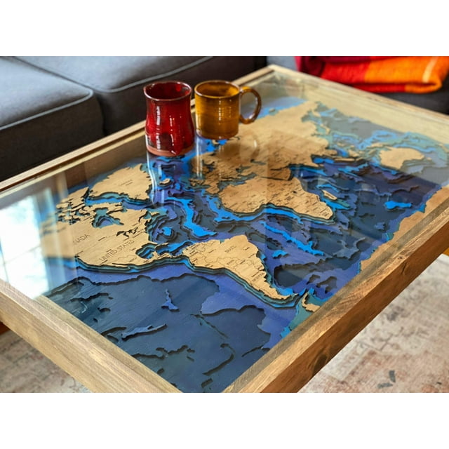 World Map Coffee Table with Ocean Bathymetric Layers - 24x36" - Walmart.com
