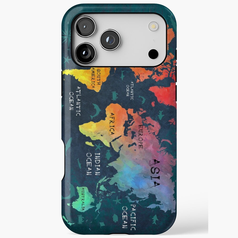 World Map Colorful Retro Geography Artwork For iPhone 11-17 Pro Max ...