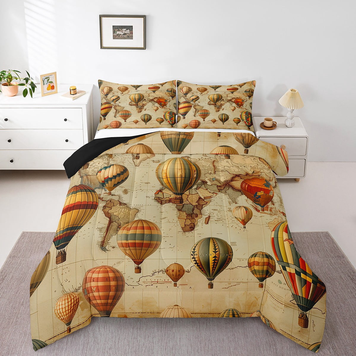 World Map Comforter Set Brown Vintage Nostalgic Themed Bedding Sets ...