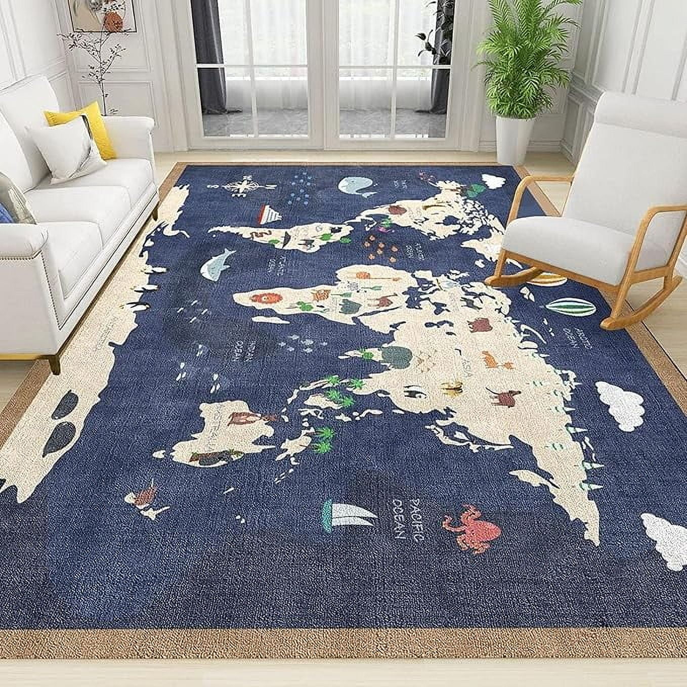 World Map Continents Oceans Area Rug, Coconut Palm Sailboat Giraffe ...