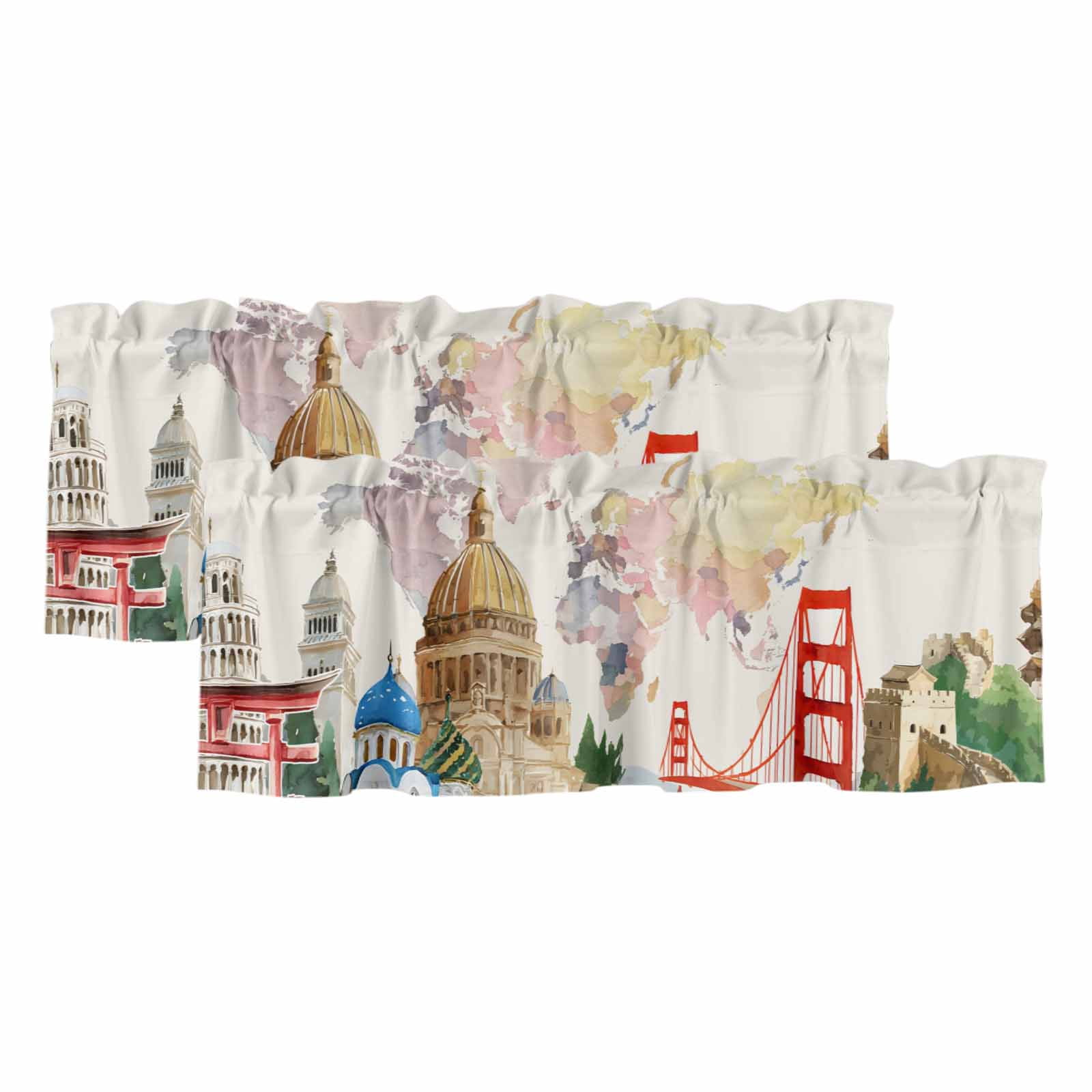 World Map Curtain Valances for Windows, Kitchen Valance Window ...