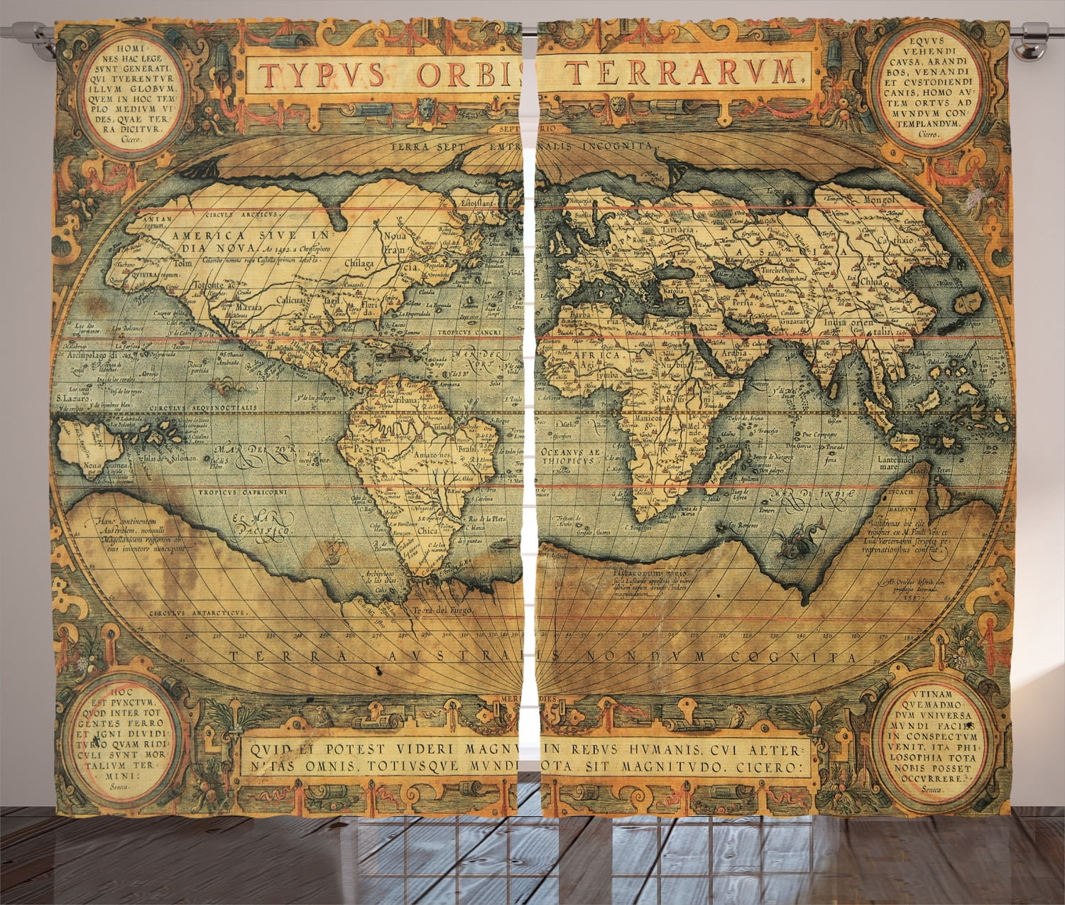 Ambesonne World Map Curtains 2 Panel Set, Retro Atlas Illustration, 108 ...