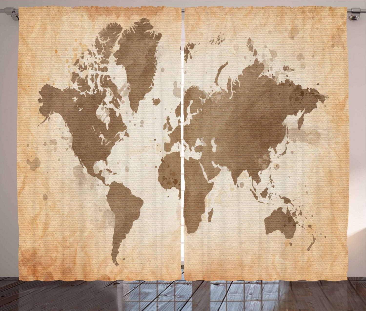 Ambesonne World Map Curtains 2 Panel Set, Vintage Earth Continents, 108 ...