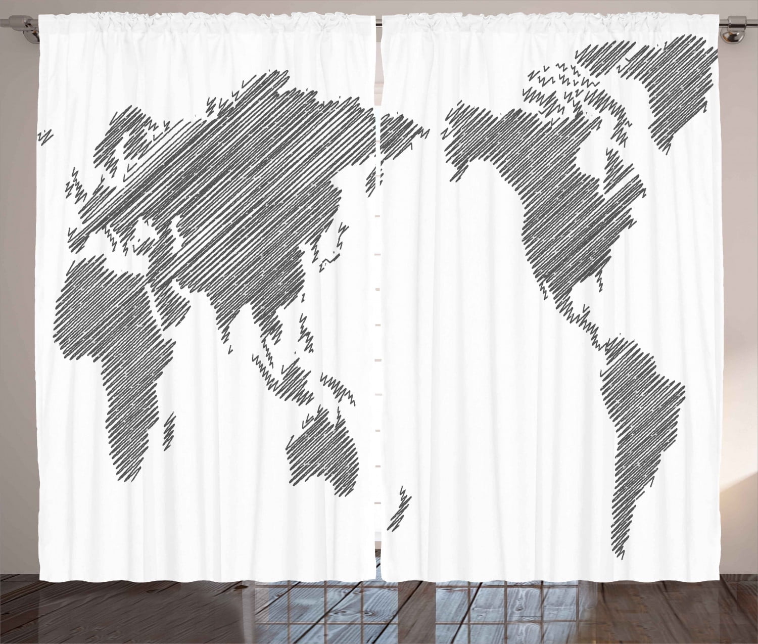 Ambesonne World Map Curtains 2 Panel Set, Sketchy Continents, 108" x 90 ...