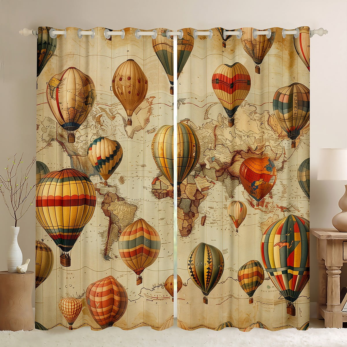 World Map Curtains Brown Vintage Nostalgic Themed 30%-50% Blackout ...