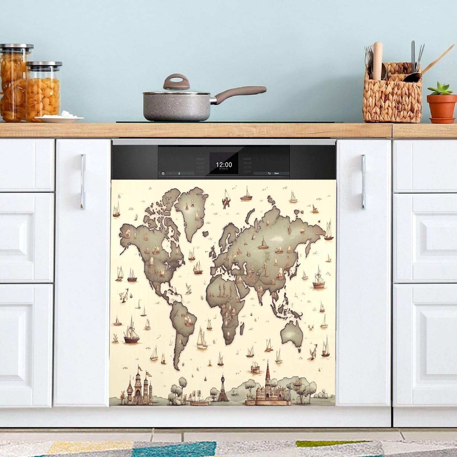 World Map Dishwasher Magnet Cover, Kitchen Dish Washer Door Panel ...