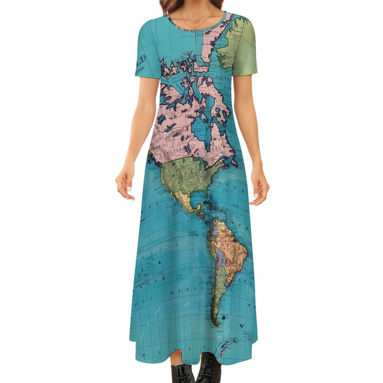 World Map Dress Cities Roads Lakes and Rivers Funny Boho Beach Long ...