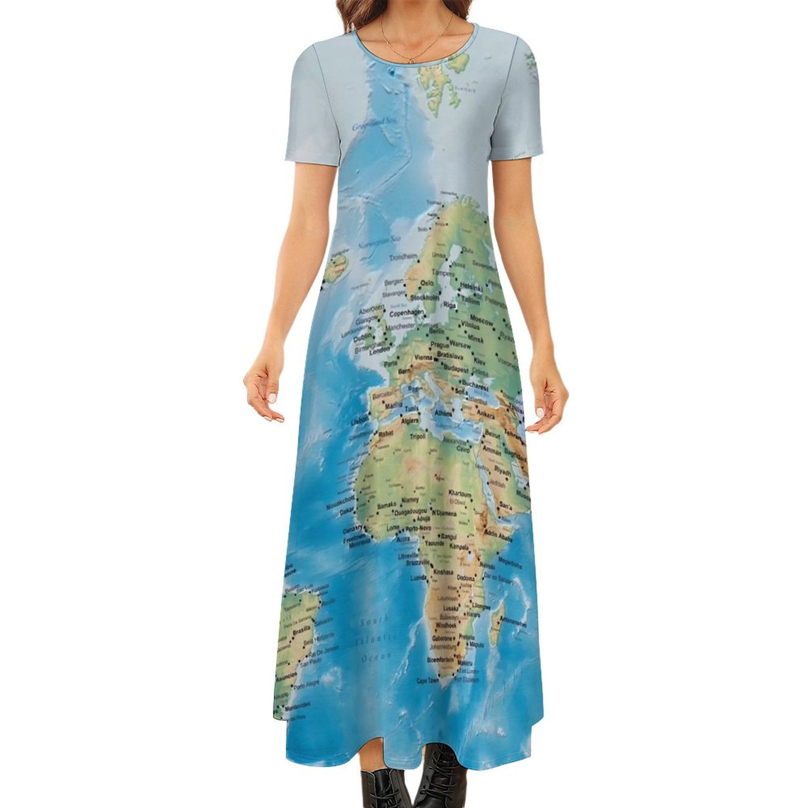 World Map Dress Cities Roads Lakes and Rivers Funny Boho Beach Long ...
