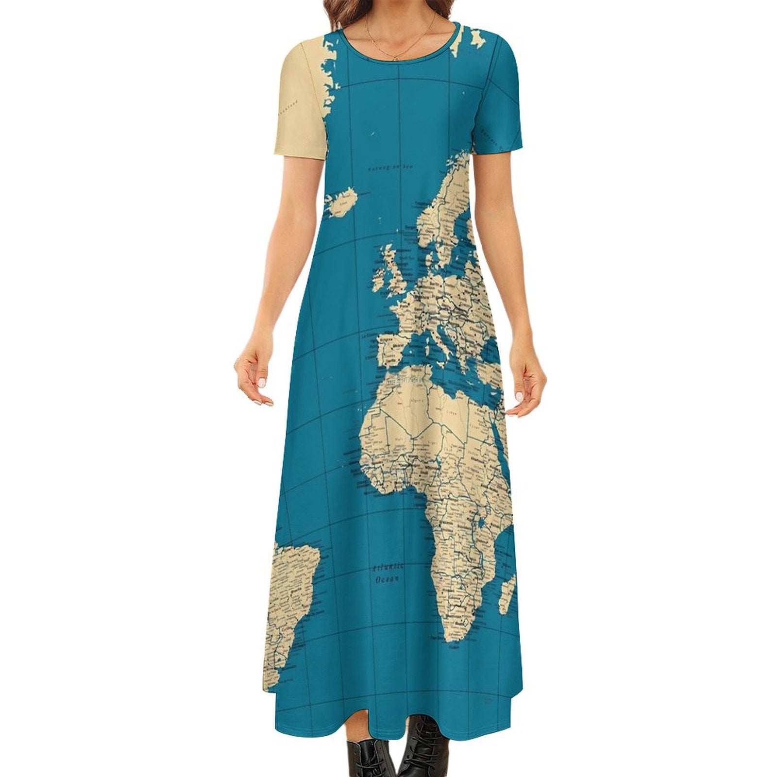 World Map Dress Cities Roads Lakes and Rivers Funny Boho Beach Long ...