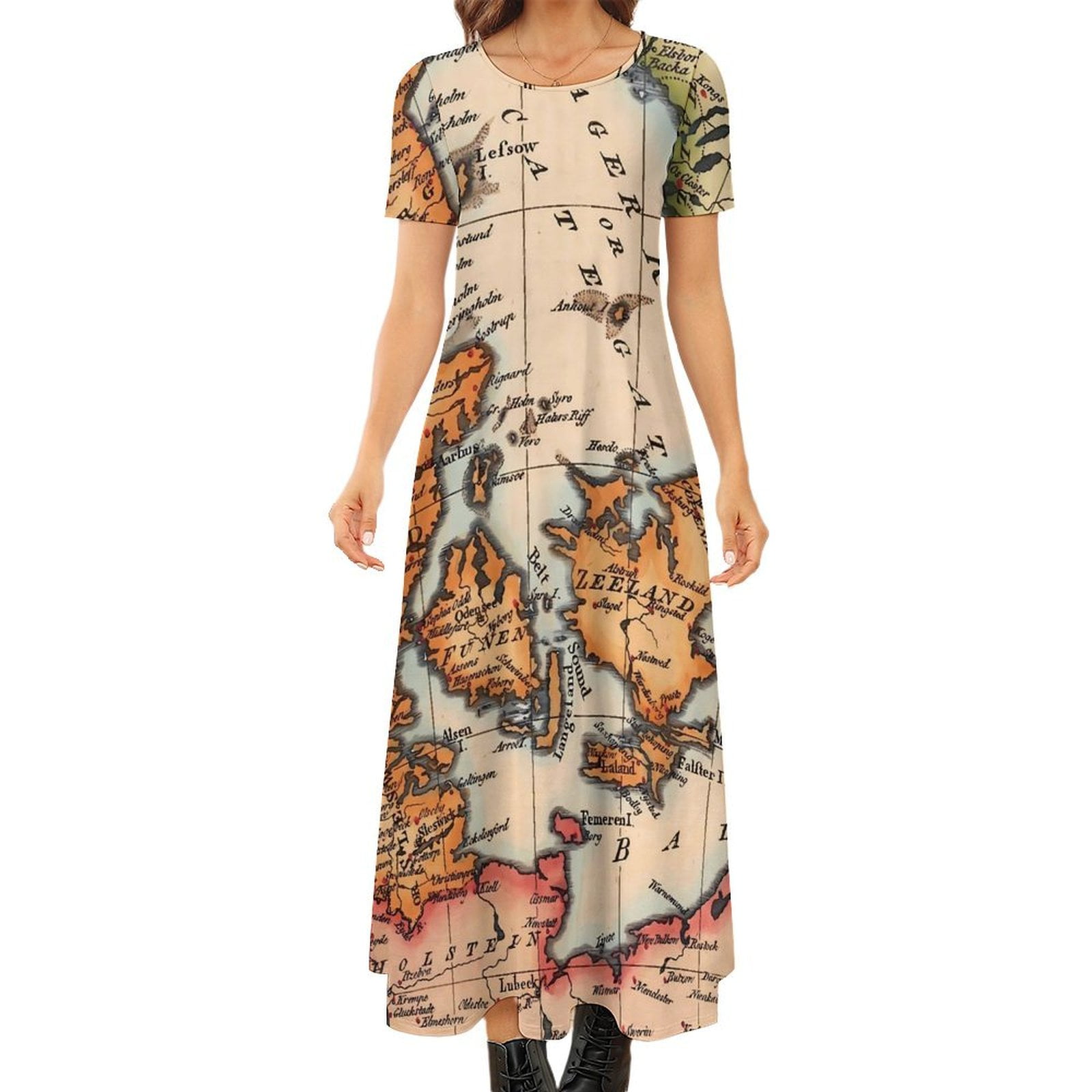 World Map Dress Cities Roads Lakes and Rivers Funny Boho Beach Long ...