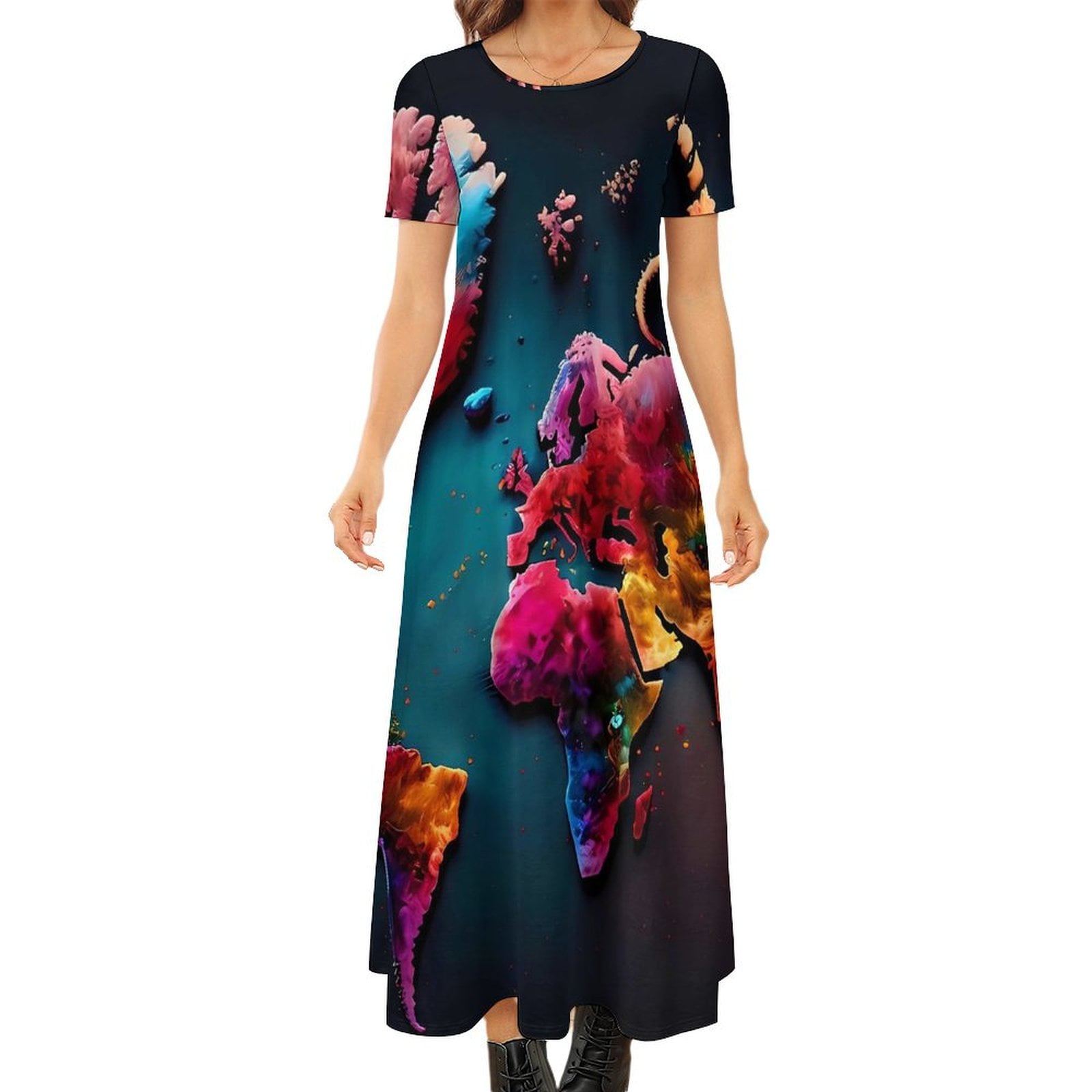 World Map Dress Cities Roads Lakes and Rivers Funny Boho Beach Long ...