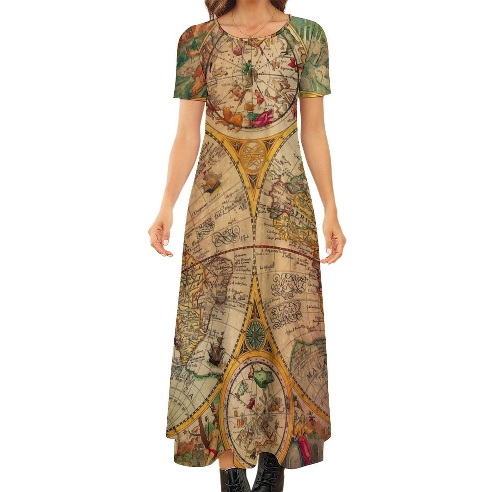 World Map Dress Cities Roads Lakes and Rivers Funny Boho Beach Long ...