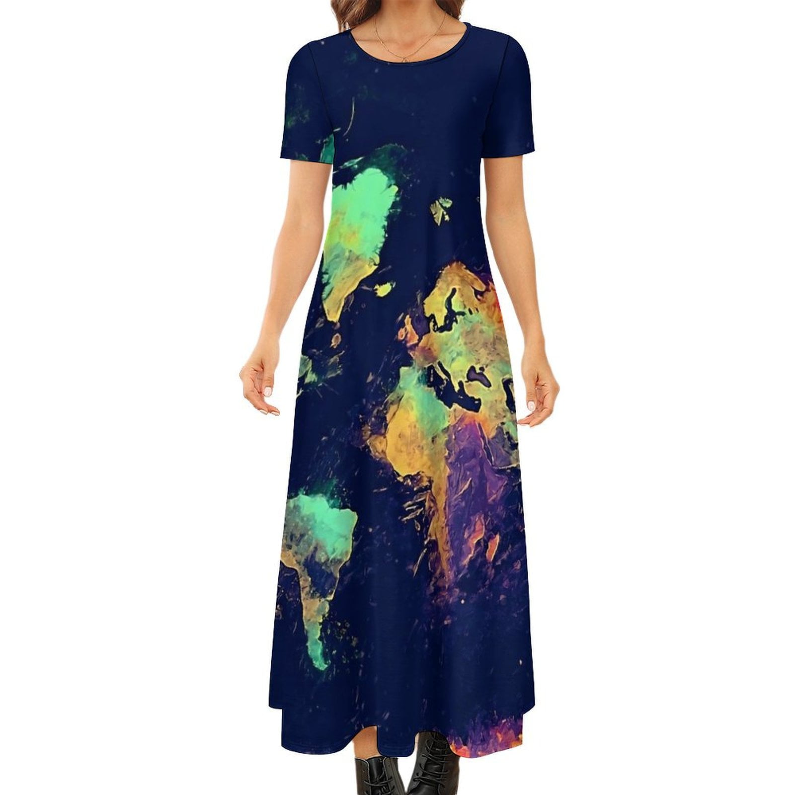 World Map Dress Cities Roads Lakes and Rivers Funny Boho Beach Long ...