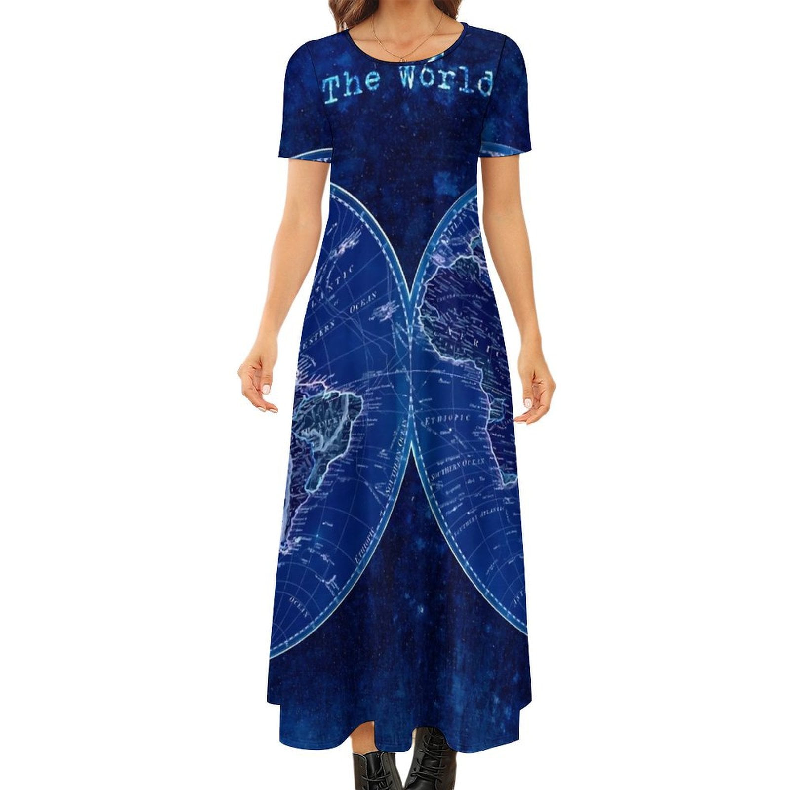 World Map Dress Cities Roads Lakes and Rivers Funny Boho Beach Long ...