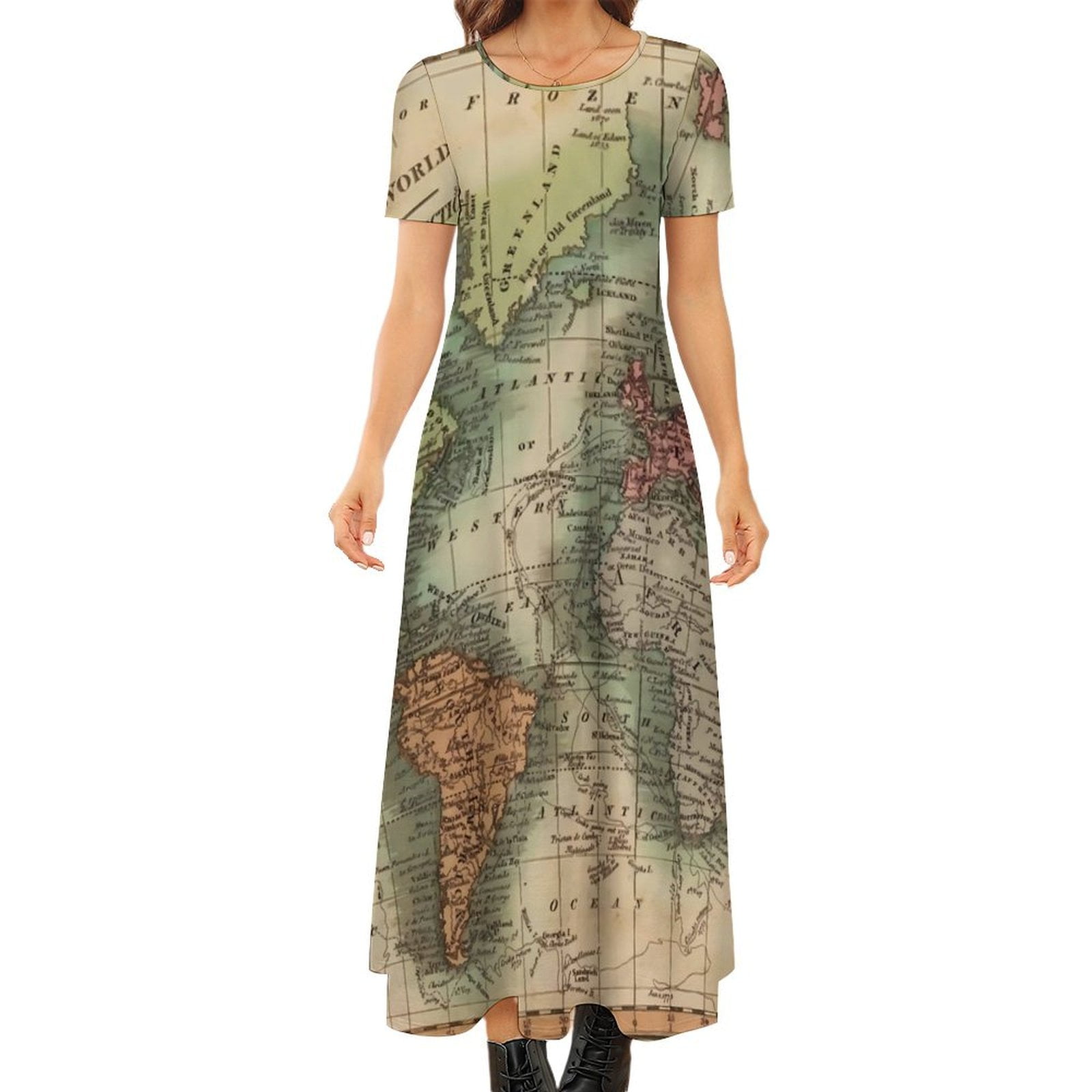 World Map Dress Cities Roads Lakes and Rivers Funny Boho Beach Long ...