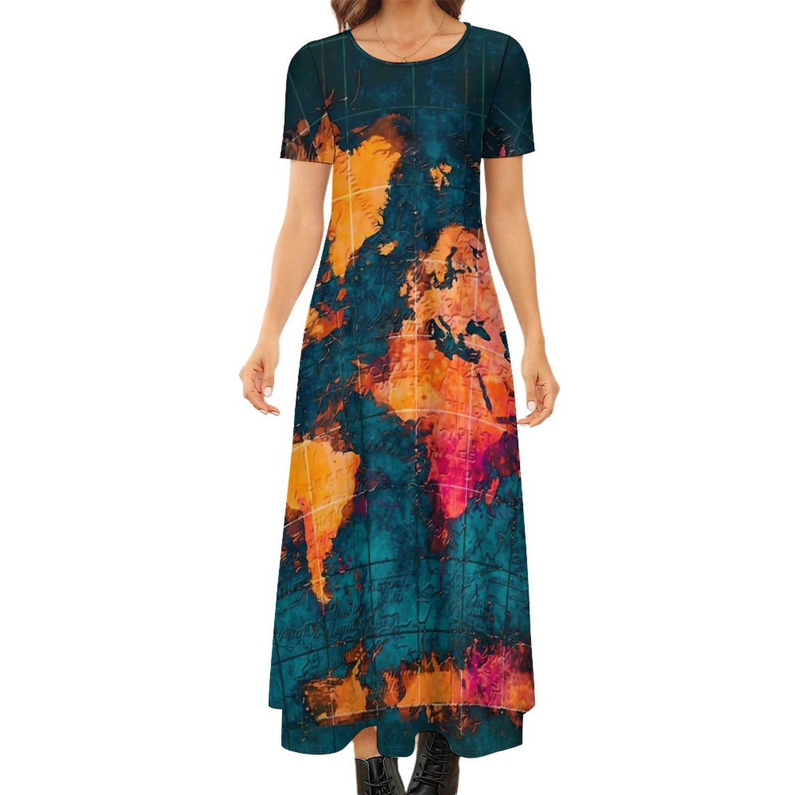 World Map Dress Country Map Art Elegant Maxi Dress Street Wear Boho ...