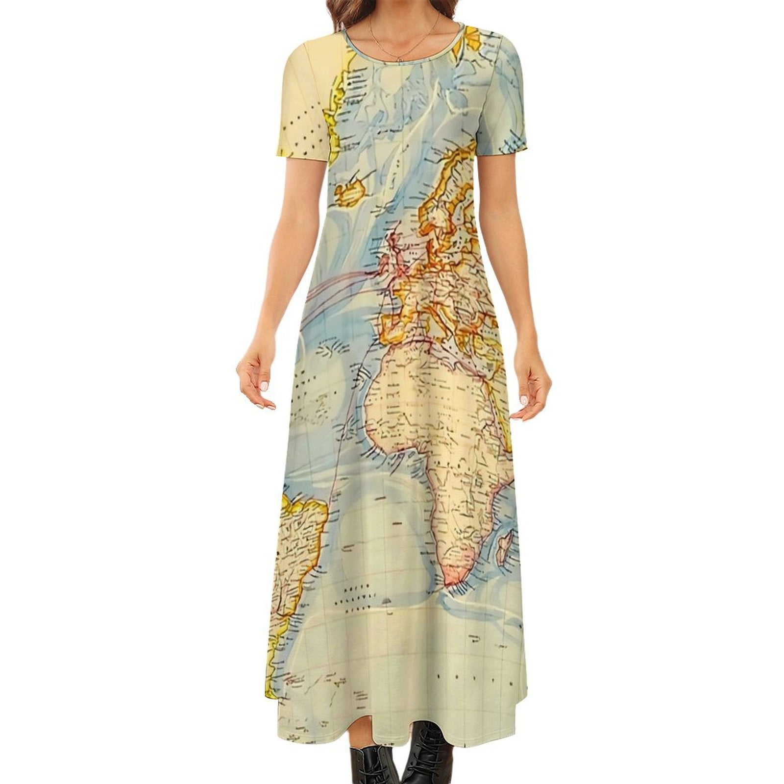 World Map Dress Country Map Art Elegant Maxi Dress Street Wear Boho ...