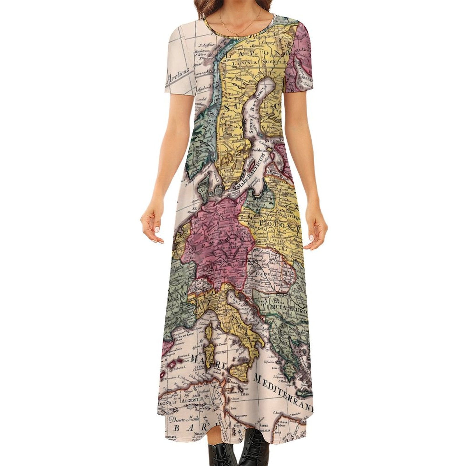 World Map Dress Country Map Art Elegant Maxi Dress Street Wear Boho ...