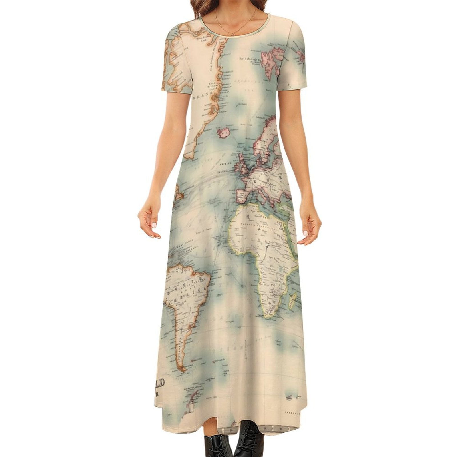 World Map Dress Country Map Art Elegant Maxi Dress Street Wear Boho ...