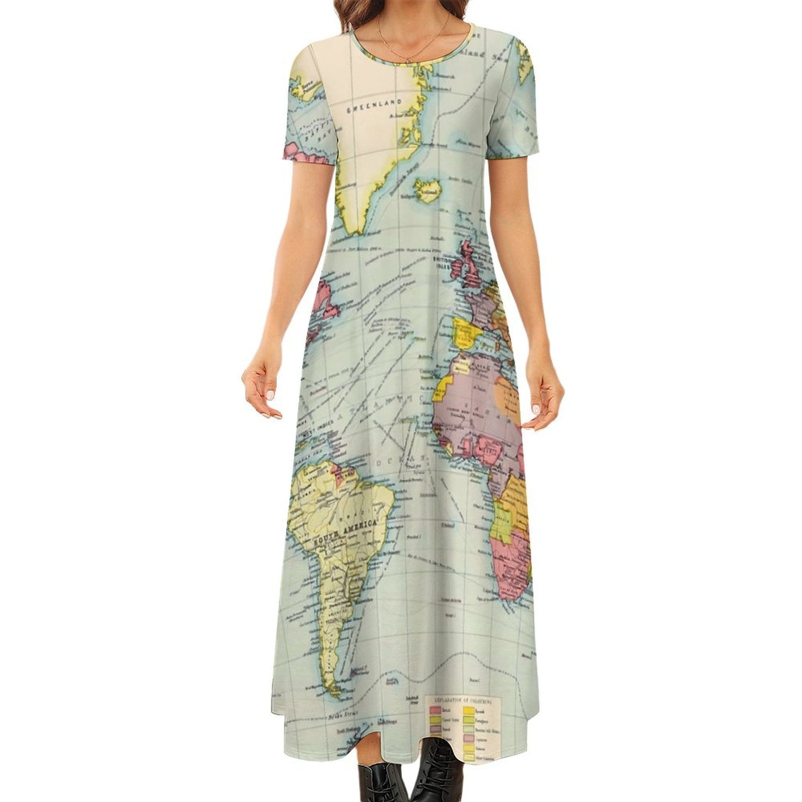 World Map Dress Country Map Art Elegant Maxi Dress Street Wear Boho ...