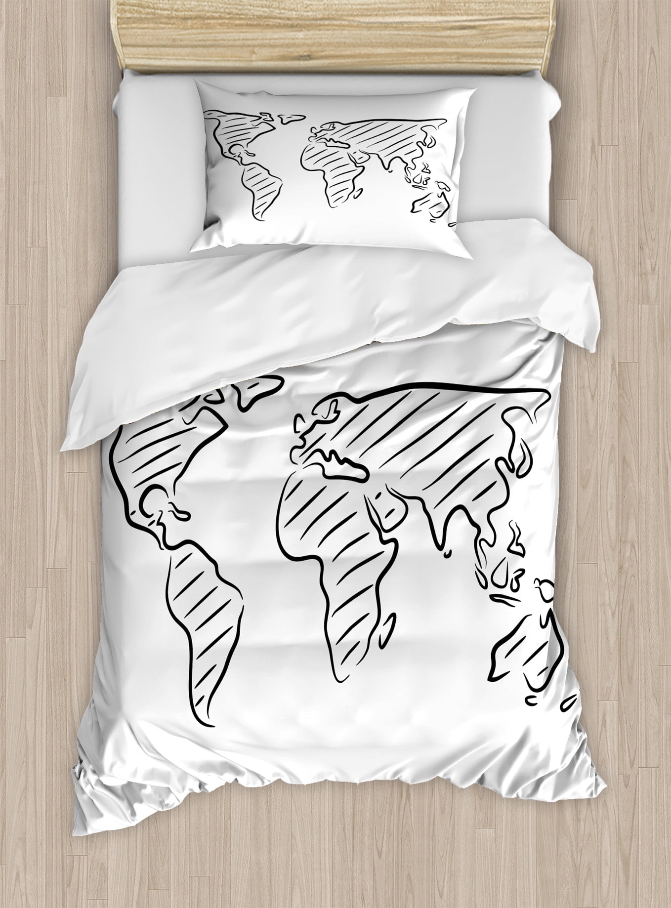 World Map Duvet Cover Set, Illustration of Outline Sketch of the World ...