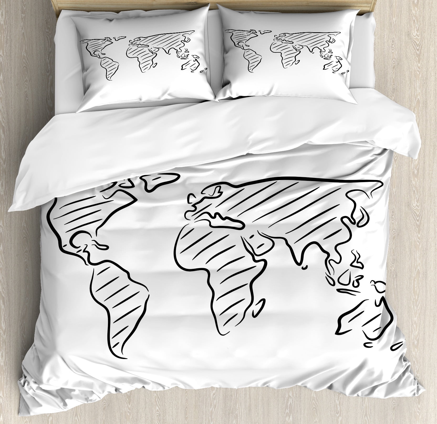 World Map Duvet Cover Set, Illustration of Outline Sketch of the World ...