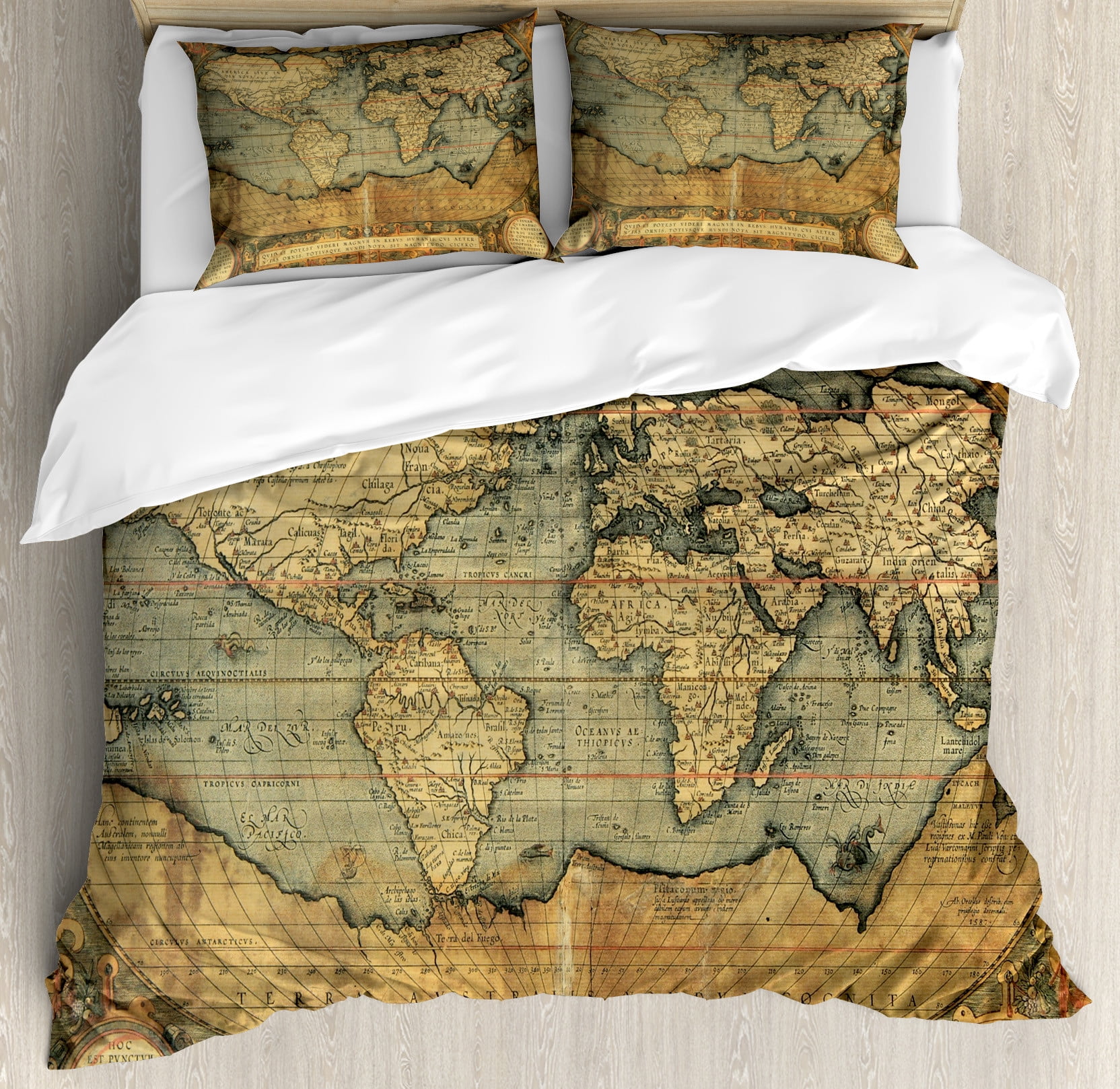 World Map Duvet Cover Set, Old Chart Vintage Composition of 16th ...