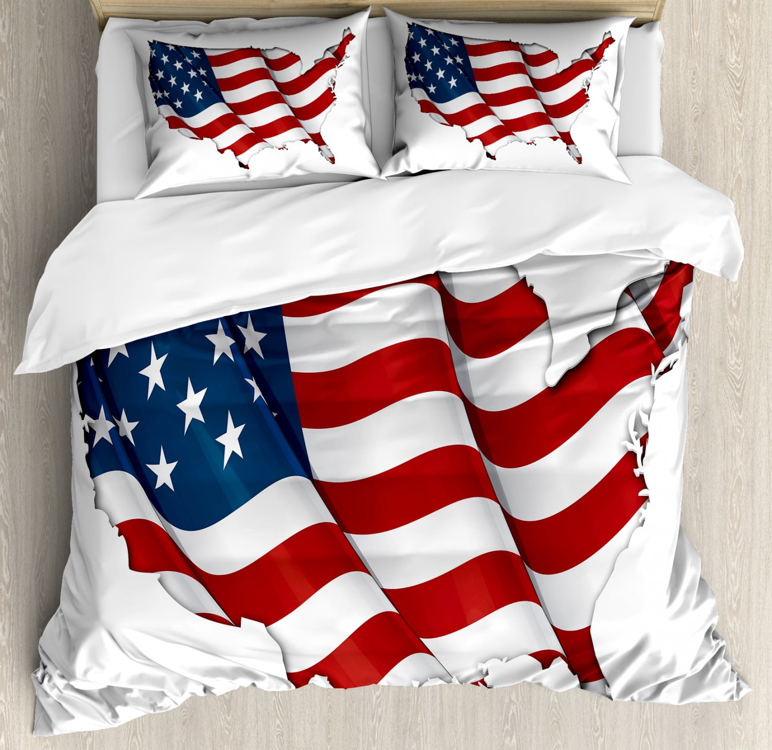 World Map Duvet Cover Set Queen Size, Graphic United States Flag ...